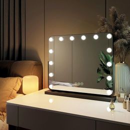 Kosmetikspiegel Hollywood Spiegel mit Beleuchtung 360 ° Drehbar Tischspiegel 3 Farbe Licht,14 Dimmbaren LED-Leuchtmitteln,Speicherfunktion,7 x