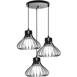 3-flammige Käfig Hänge-Leuchte Deckenlampe Industrial Moderne Lüster Edison E27 Metall Leuchte mit Verstellbarem Seil Pendelleuchte für Küche