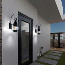 etc-shop - Wandlampe Hauswand Außenleuchte schwarz Laterne Terrassenleuchte Retro, Glasschirm wetterfest, Stahl Alu, 1x E27 Fassung, LxBxH
