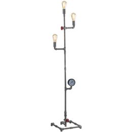 Luce Design Stehlampe AMARCORD im Industriedesign Wasserrohr Optik, Grau antik