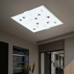 etc-shop Led Deckenleuchte Glas Wohnzimmerleuchte quadratisch Modern Deckenlampe Glassteine rot, Stahl weiß, 12W 1020Lm warmweiß, LxBxH 29x29x7,5 cm