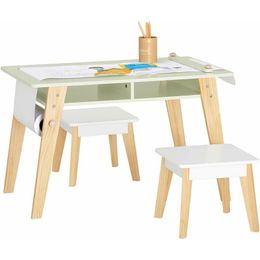 sobuy KMB92-GR Kindertisch mit 2 Stühlen Kindersitzgruppe mit Stauraum Spieltisch Kinder multifunktionaler Aktivitätstisch für Kinder Kindersitzgruppe