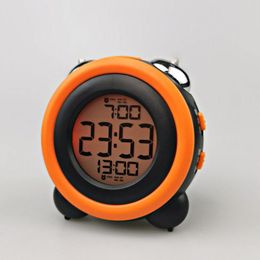 4-Zoll-Doppelglockenwecker, lauter LED-Digitalwecker, Uhrzeit, Datumsanzeige, 2 Sätze, Wecker, Schwarz und Orange - Minkurow