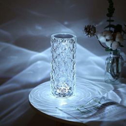 Diamant-Kristall-Tischlampe, wiederaufladbar über usb, Touch-Control-Nachttischlampe, 3 Beleuchtungsfarben/einstellbare Helligkeit/kristallrosa