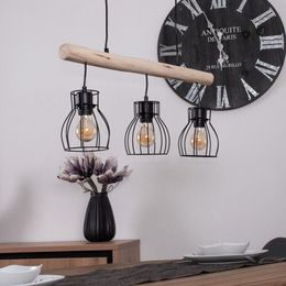 etc-shop Pendelleuchte Hängeleuchte Esszimmerleuchte Deckenleuchte Wohnzimmerlampe, Holz Balken, Rustikal Vintage Retro, 3-Flammig, l 60 cm