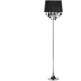 Beliani Stehlampe Schwarz Metall 170 cm 3-flammig Stoffschirm mit Kristallen aus Acrylglas Kronleuchter-Optik Kabel mit Schalter Glamourös - Schwarz