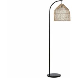 Beliani Stehlampe Natürlich Beige Rattan und Metall 165 cm Bogenform mit rundem Schirm geflochten Boho Bogenlampe Wohnzimmer Schlafzimmer Esszimmer - Schwarz