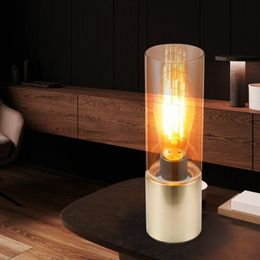 etc-shop - Tischleuchten Wohnzimmer Nachttischlampe Leselampe Touchschalter Glasschirm Tischlampe in Messingfarben, Metall, 1x E27, DxH 9x30 cm