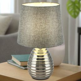 etc-shop Schreib Tisch Leuchte Textil grau Ess Zimmer Beleuchtung Chrom Lese Nacht-Licht Lampe