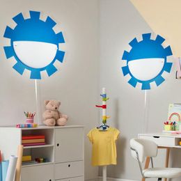 etc-shop Kinderzimmerleuchte Spielzimmerlampe Wandleuchte Wandlampe Kinderleuchte, Stahl Glas weiß blau, 1x E27Fassung, DxH 35x8cm, 2er Set