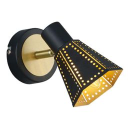 Wandleuchte mit verstellbarem Spot Wandlampe schwarz gold Bettleuchte, Metall, Dekorstanzungen, E14, LxH 9,5x17 cm, Trio Leuchten 800300132