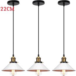 Axhup - Pendelleuchte Edison Hängelampe mit Ø22cm Regenschirm Lampenschirm Eisen Art Lampe für Loft Esszimmer Wohnzimmer Weiß 3PCS