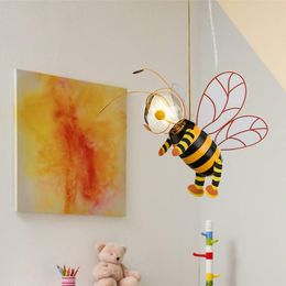 etc-shop Hängelampe Kinderzimmer Pendelleuchte Biene led Schlafzimmerlampe Junge Mädchen, Metall schwarz gelb, led 7W 700lm 2700K warmweiß, LxBxH 36x25x120 cm