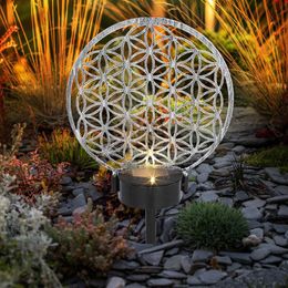 etc-shop Solarlampe Garten Steckleuchte silber Außenlampe wetterfest, led Terrassenlampe Akku Floral, Metall schwarz, 2x led 3000K warmweiß, LxBxH 20x10x31 cm