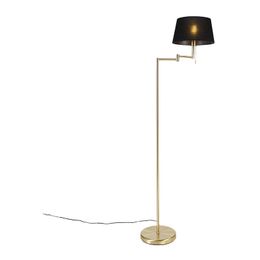 Qazqa Klassische Stehlampe Messing mit schwarzem Schirm verstellbar - Ladas - Gold/Messing