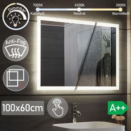 Led Badspiegel - 100x60 cm, Beschlagfrei, Dimmbar, Energiesparend, mit Speicherfunktion, 3000-7000K - Badezimmerspiegel, led Spiegel, Lichtspiegel,