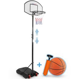 Basketballkorb - Outdoor/Indoor, für Kinder, Höhenverstellbar (148-200 cm), mit Ständer, Luftpumpe, Basketball, Tragbar, Räder, Schwarz
