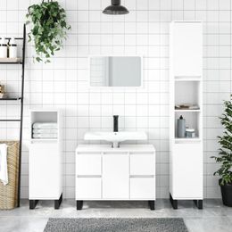 Prolenta Premium - Badschrank Hochglanz-Weiß 30x30x100 cm - Weiß