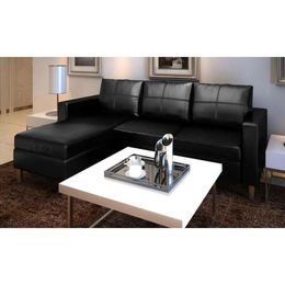 L-förmiges Sofa 3-Sitzer Kunstleder Schwarz 08987