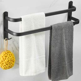Wandmontierter Handtuchhalter, Doppelstange, Badezimmer-Handtuchhalter, 30 cm, Edelstahl, mattschwarz - Minkurow