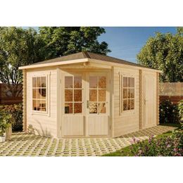 Alpholz 5-Eck Gartenhaus Rhein aus Massiv-Holz, Gerätehaus mit 28 mm Wandstärke, Garten Holzhaus inklusive Montagematerial, Geräteschuppen Größe: 440 x 300