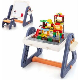 Goplus - Kindertisch mit Stuhl, Kinder Staffelei mit umkehrbarer Tischplatte & Whiteboard & 2 Aufbewahrungsboxen & 160 Bausteine, Spieltisch