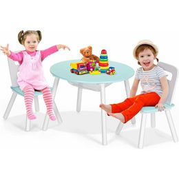 Kindersitzgruppe mit 1 Holztisch und 2 Stühlen, Kindertisch mit Netztasche, Sitzgruppe für Kleinkinder & Maedchen & Jungs, Kindermoebel-Set (Grün)