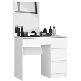 Celester-Tisch, Make-up-Tisch, Toilettentisch, mit 500x600 Spiegel, T-6 / sl, rechts System ohne Weiß / Weiß-Griff 4 Schubladen 1