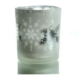 Weihnachtsdeko Windlicht Schneeflocke Silberfarben matt 10 cm - Glas