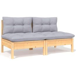 2-Sitzer-Gartensofa,Lounge-Sofa mit Grauen Kissen Massivholz Kiefer vidaXL