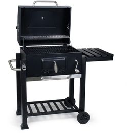 Wiltec Bbq Holzkohle Grillwagen mit Deckel, Ablage und Feuerklappe, Höhenregulierung für Kohle, Thermometer - schwarz