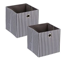 Aufbewahrungsbox aus Stoff, 2er-Set, weiße Streifen, HxBxT: 30,5 x 30 x 30 cm, faltbarer Regalkorb, grau/weiß - Relaxdays