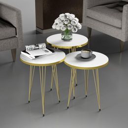 [en.casa] - Satztisch Ry 3er Set Weiß / Gold Gold