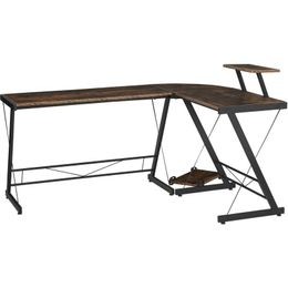 HOMCOM - Computertisch, Eckschreibtisch, Schreibtisch, Bürotisch, Spanplatte+Metall, Vintagebraun-Schwarz, 155 x 115 x 91,5 cm - Schwarz+Holzmaserung