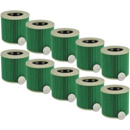 vhbw - 10x Faltenfilter kompatibel mit Kärcher a 2200, a 2111, a 2201, a 2131 pt, a 2120 me Nass- & Trockensauger - Filter, Patronenfilter, grün