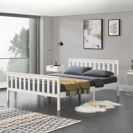 Holzbett Breda 140x200 cm mit hohem Kopfteil und Lattenrost Weiß en.casa - Weiß