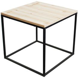 Spetebo - Metall Beistelltisch mit Holz Tischplatte - 39 x 39 cm - Quadratischer Couch Tisch oder Blumenhocker
