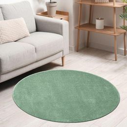 Teppich rund Wohnzimmer Kurzflor Einfarbig für Schlafzimmer kinderzimmer weich Rund,Grün, 120 cm Round