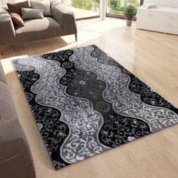 Teppich kurzflor Moderner Orientteppich mit Glitzergarn in Grau Anthrazit Weiß, für Wohnzimmer, Schlafzimmer,160x230 cm