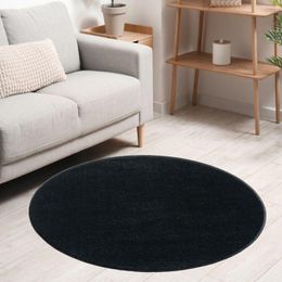 Teppich rund Wohnzimmer Kurzflor Einfarbig für Schlafzimmer kinderzimmer weich Rund,Schwarz, 120 cm Round