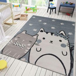 Kinderteppich Babyteppich Katzen Pfoten Creme Mint-Blau Grau ,80x150 cm