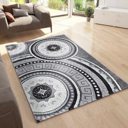 Moderner Teppich Orientteppich für Wohnzimmer mit Glitzergarn Medaillon muster in Grau Schwarz Anthrazit,160x230 cm