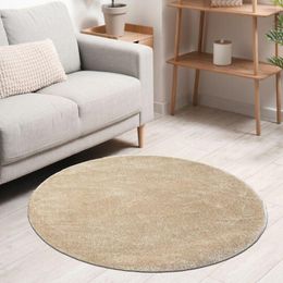 Teppich rund Wohnzimmer Kurzflor Einfarbig für Schlafzimmer kinderzimmer weich Rund,Beige, 160 cm Round