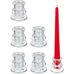 Stabkerzenhalter Glas, 6er Set, geschwungene Kerzenständer für Stabkerzen, h x d: 5,5 x 5,5 cm, transparent - Relaxdays