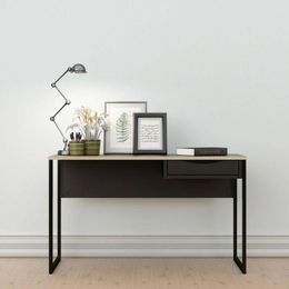 CAESAROO Schreibtisch 130x48 cm Mattschwarz und Eiche mit einer Schublade Schwarz und Eiche