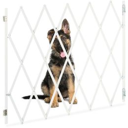 Hundeabsperrgitter, ausziehbar bis 130 cm, 87,5-100 cm hoch, Bambus, Hunde Schutzgitter für Treppe & Tür, weiß - Relaxdays