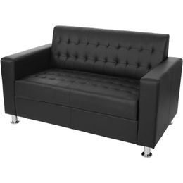 HHG 2er Sofa Pori, Couch Loungesofa, Kunstleder, Metall-Füße schwarz - black