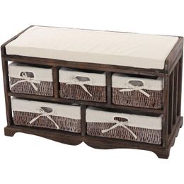 HHG Kommode und Sitzbank mit 5 Schubladen, 45x77x36cm, Shabby-Look, Shabby Vintage braun - brown