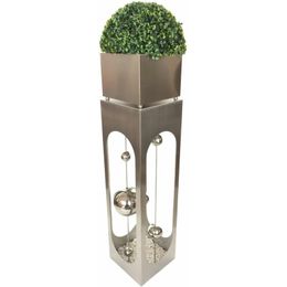 etc-shop Pflanzsäule Edelstahl Gartendeko Metallständer mit Schale silber Blumensäule Outdoor 110 cm hoch, mit 8 Dekokugeln