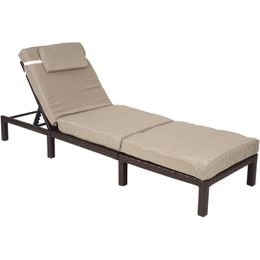 Poly-Rattan Sonnenliege HHG 605, Relaxliege Gartenliege Liege Premium braun, Kissen creme - brown